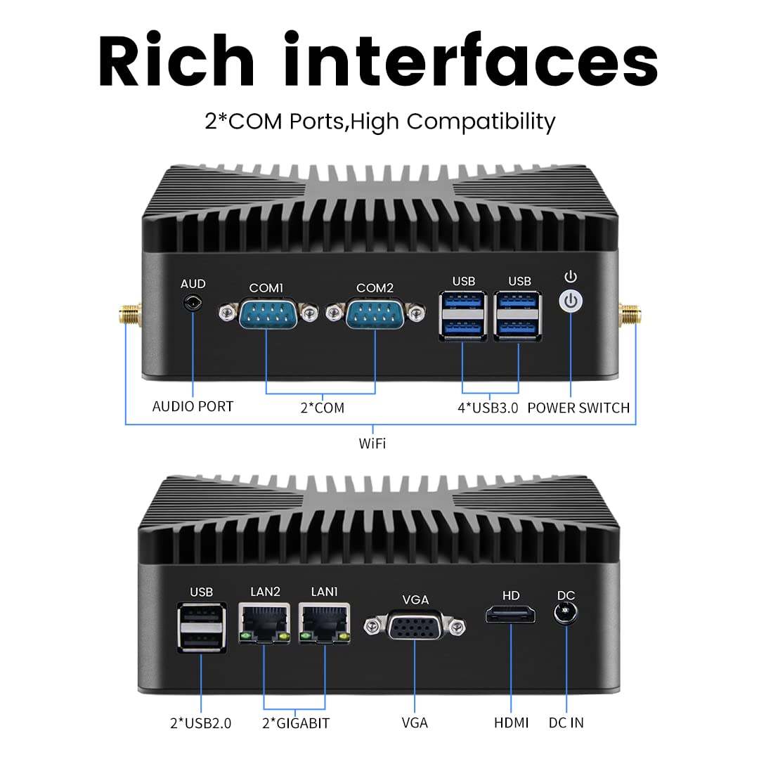 msecore Mini PC/HTPC, Celeron J4125 2.0GHz, 8GB RAM| 512GB SSD, Fanless Computer with Dual Band WiFi and Dual LAN, HDMI, VGA, Win10 Pro