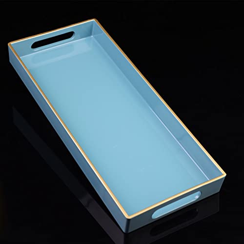Leemxiiny Light Blue Vanity Tray with Handles, Decorative Tray Desktop Storage Organizer for Bathroom, Living Room, 5.9"*13.7"