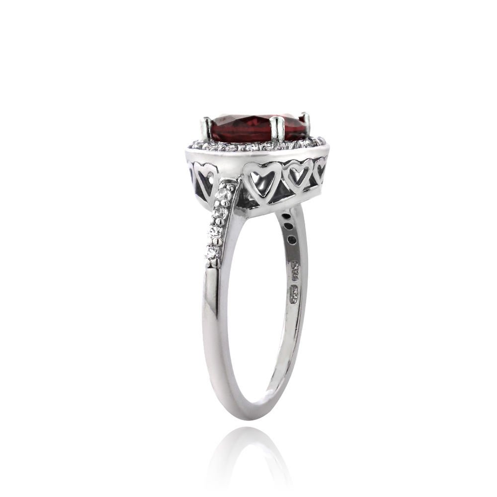 Ice Gems Sterling Silver Garnet and Cubic Zirconia Round Halo Ring, Size 7