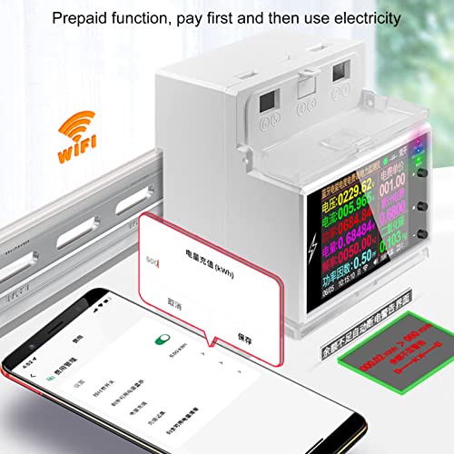 WiFi Electric Meter, Sharing Management AC85β265V Double Alarms APP Control Smart Power Monitor with 2.4in TFT Display for Shopping Mall
