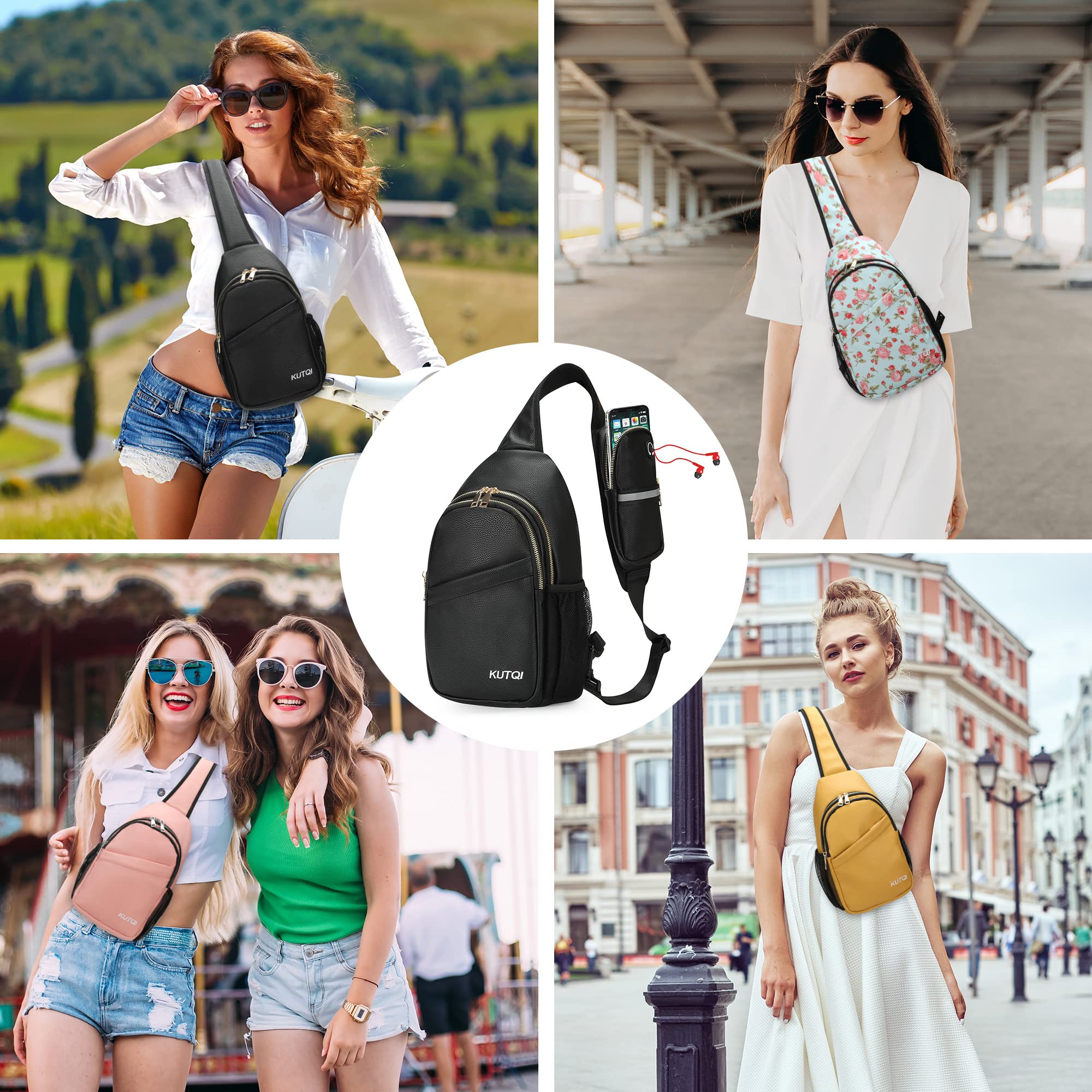 KUTQI Leather Sling Backpack for Women Sling Bag Travel Bag Hiking Crossbody Backpack