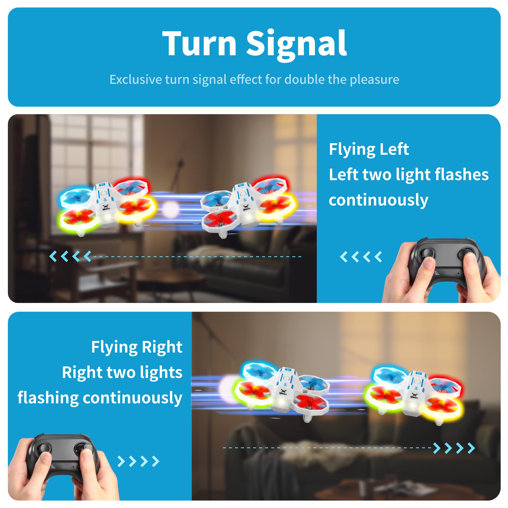 HYG Toys Mini Drones for Kids, RC Drone with Turn Signal Light, Small RC Quadcopter for Beginners, 3D Flips, Headless Mode, and Multiple light modes