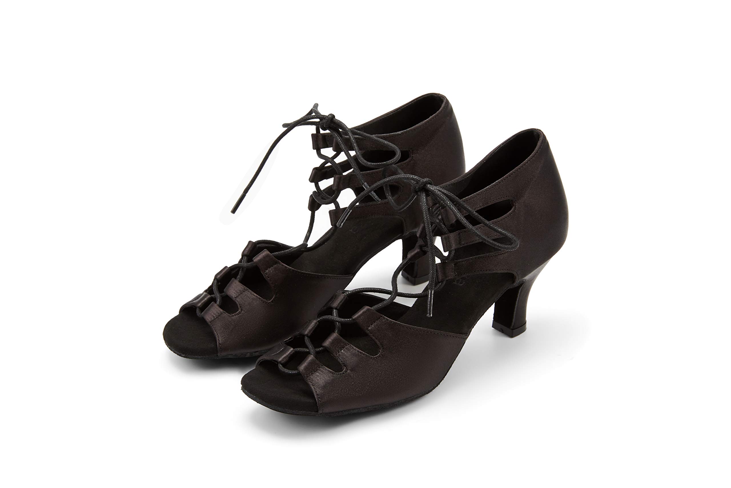JZNXdanza Ballroom Dance Shoes Womens Performance Latin Salsa Dancing Shoes Middle Heels with 2.4 inch Heels Z06(Black-2.4" Heel,10)