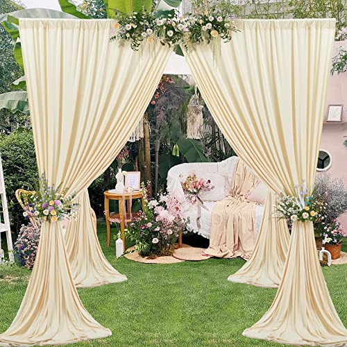 Wrinkle Free 20ft × 10ft Champagne Backdrop Curtain for Party Wedding 4 Panels 5ft×10ft Silky Polyester Champagne Drapes for Backdrop Decor Birthday Baby Shower Photography Photo Background