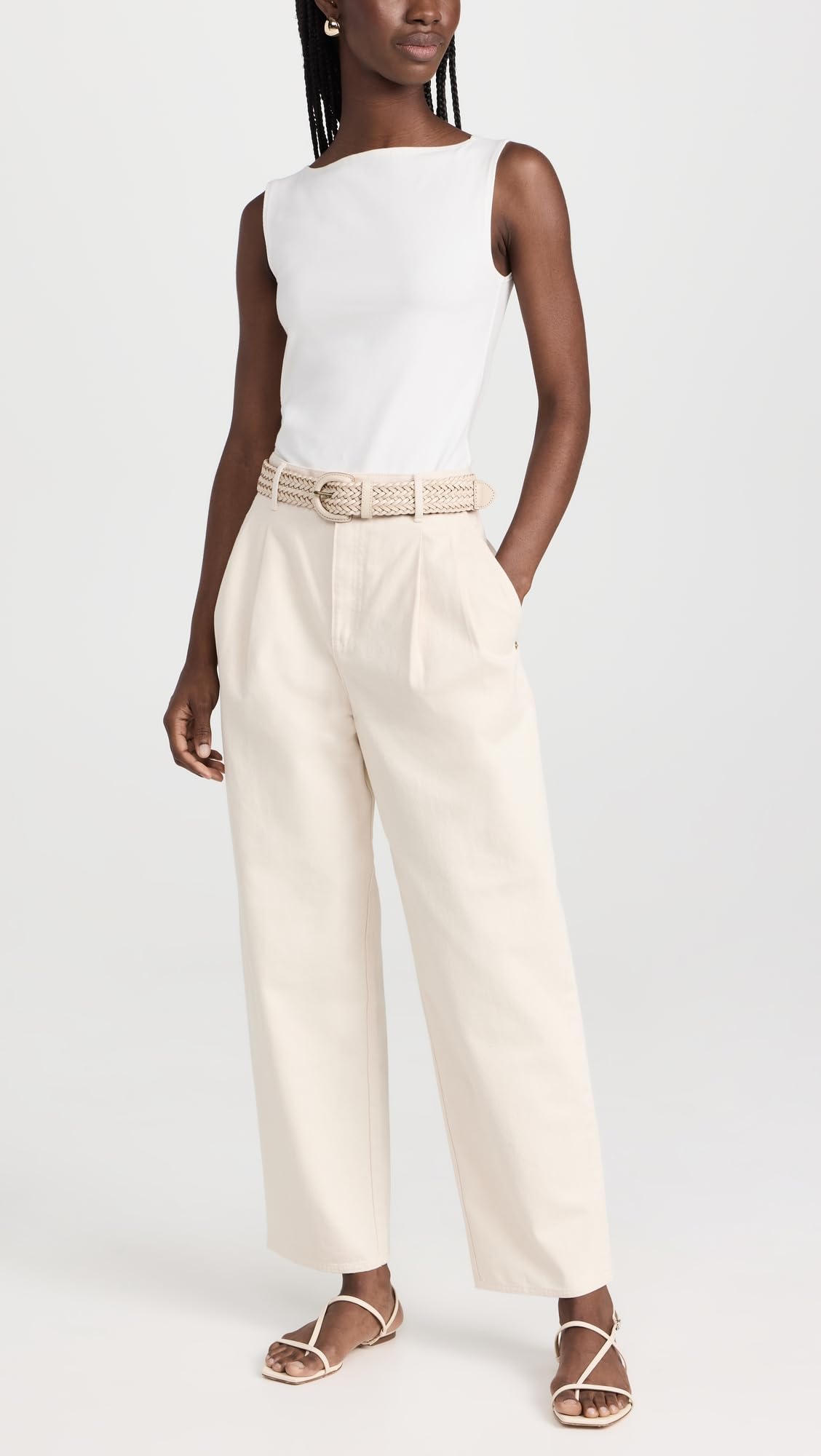 Madewell Women's Woven Leather Belt, Pale Oyster, Off White, M-L