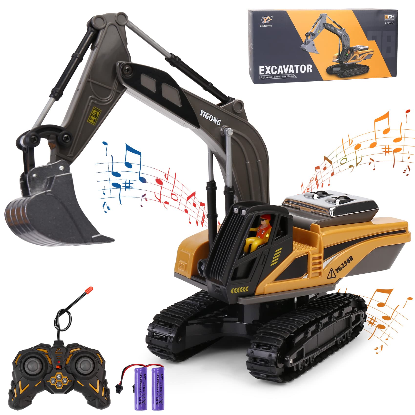 OFFKITSLY Remote Control Excavator Toys, 8 Channel RC Excavators Digger Construction Vehicles RC Trucks Toys with 2 Rechargeable Batteries for Boys Gift…