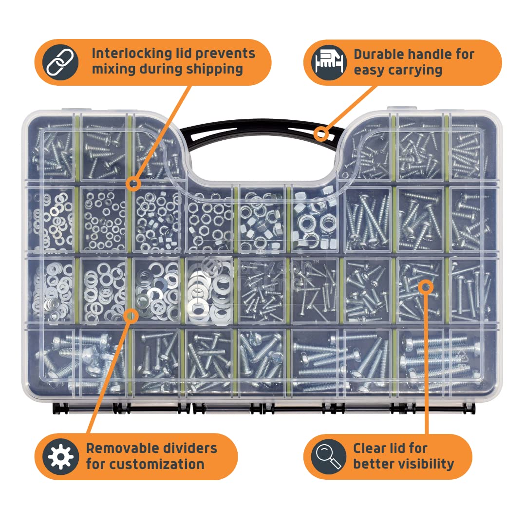 Jackson Palmer 1,700 Piece Hardware Assortment Kit with Screws, Nuts, Bolts & Washers (3 Trays)