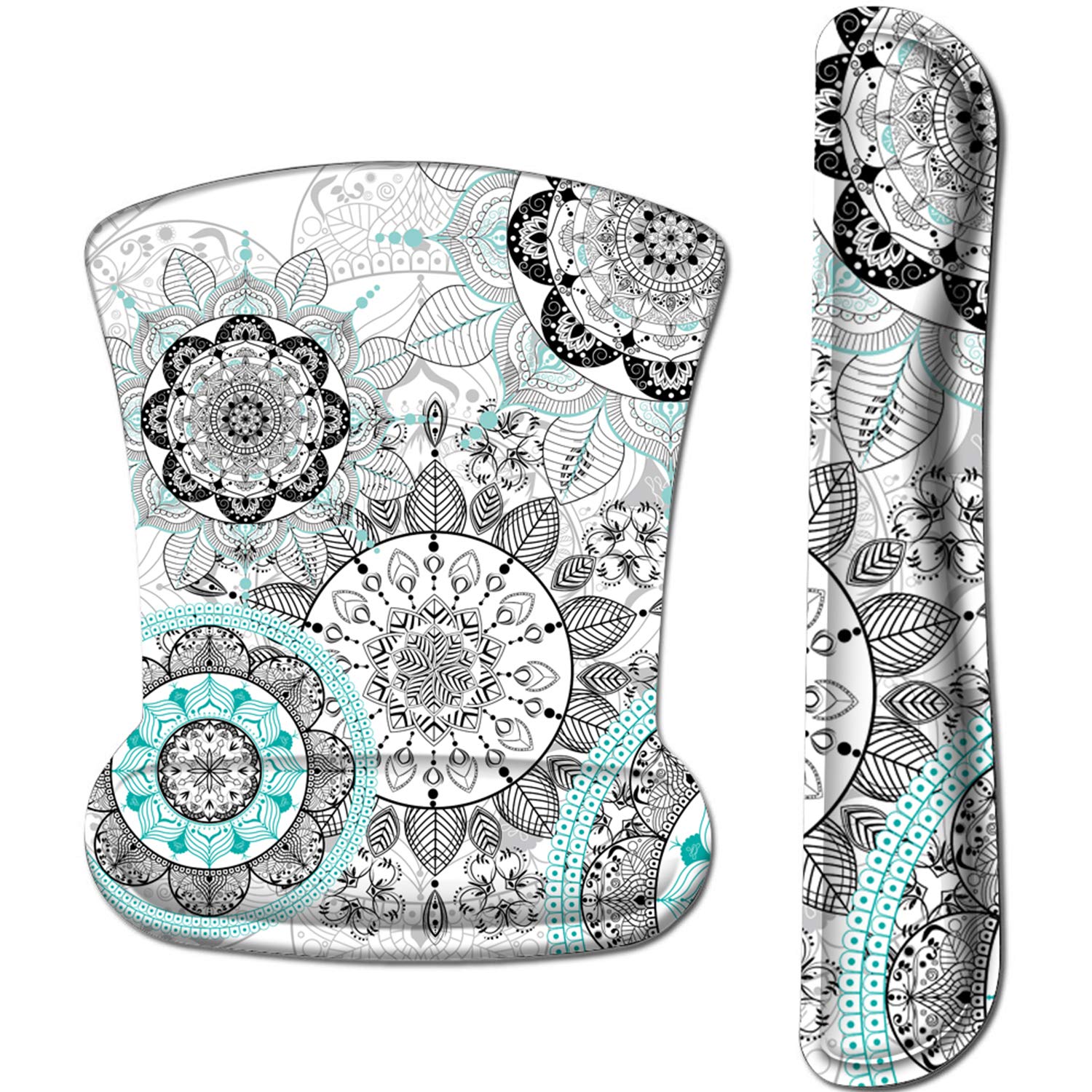 iLeadon Keyboard Wrist Rest Pad and Mouse Pad Wrist Support, Non Slip Rubber Base Mousepad Set, Wrist Support with Ergonomic Raised Memory Foam for Easy Typing & Pain Relief, Mandala Flowers