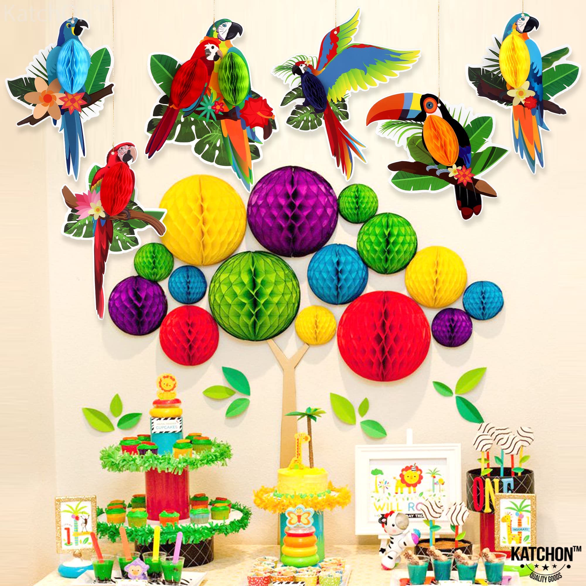 KatchOn, Tropical Birds Honeycomb Cutouts - Big, Pack of 6 | Luau Party Decorations | Tropical Party Decorations, Hawaiian Party Decorations, Rainforest Decorations | Jungle Decorations, Tiki Party