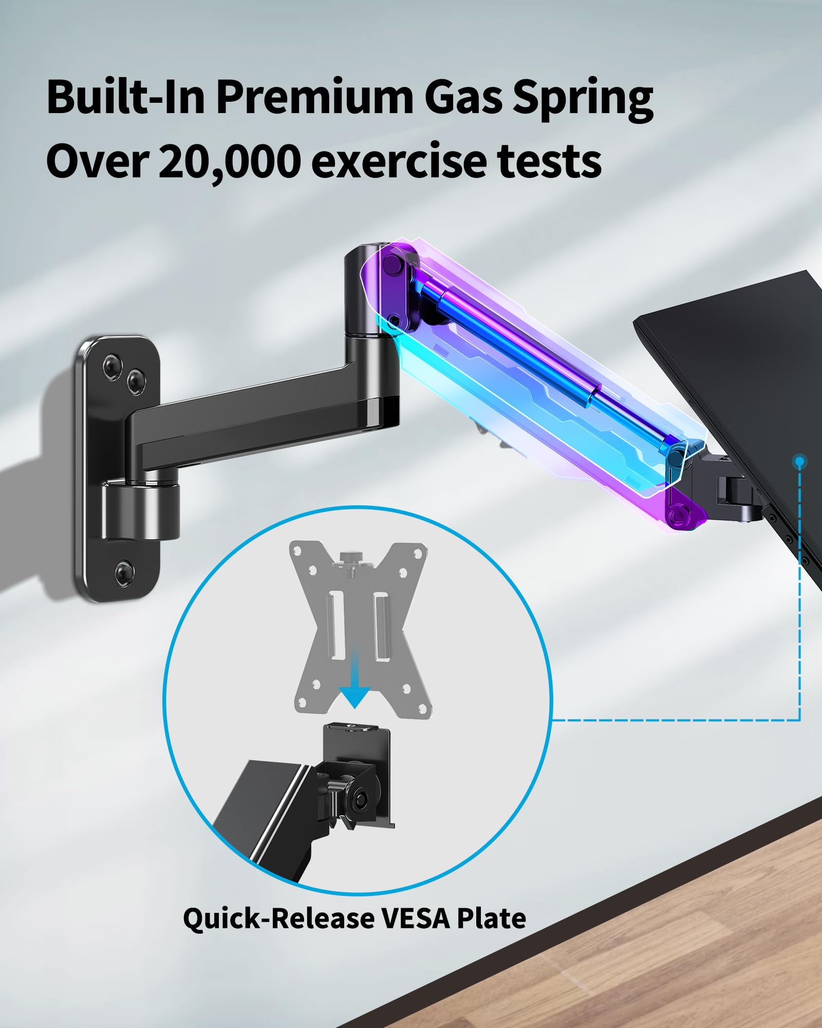 MOUNTUP Single Monitor Wall Mount for Max 32 Inch Computer Screen, Fully Adjustable Gas Spring Monitor Arm, Wall Mounted Monitor Holder Support 2.2-17.6lbs Display, VESA Bracket Fit 75x75mm, 100x100mm