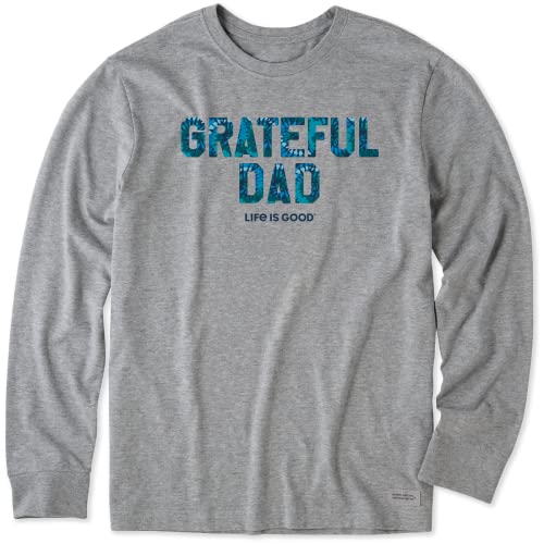 Life is Good. Men's Grateful Dad Tie Dye LS Crusher-Lite Tee, Heather Gray