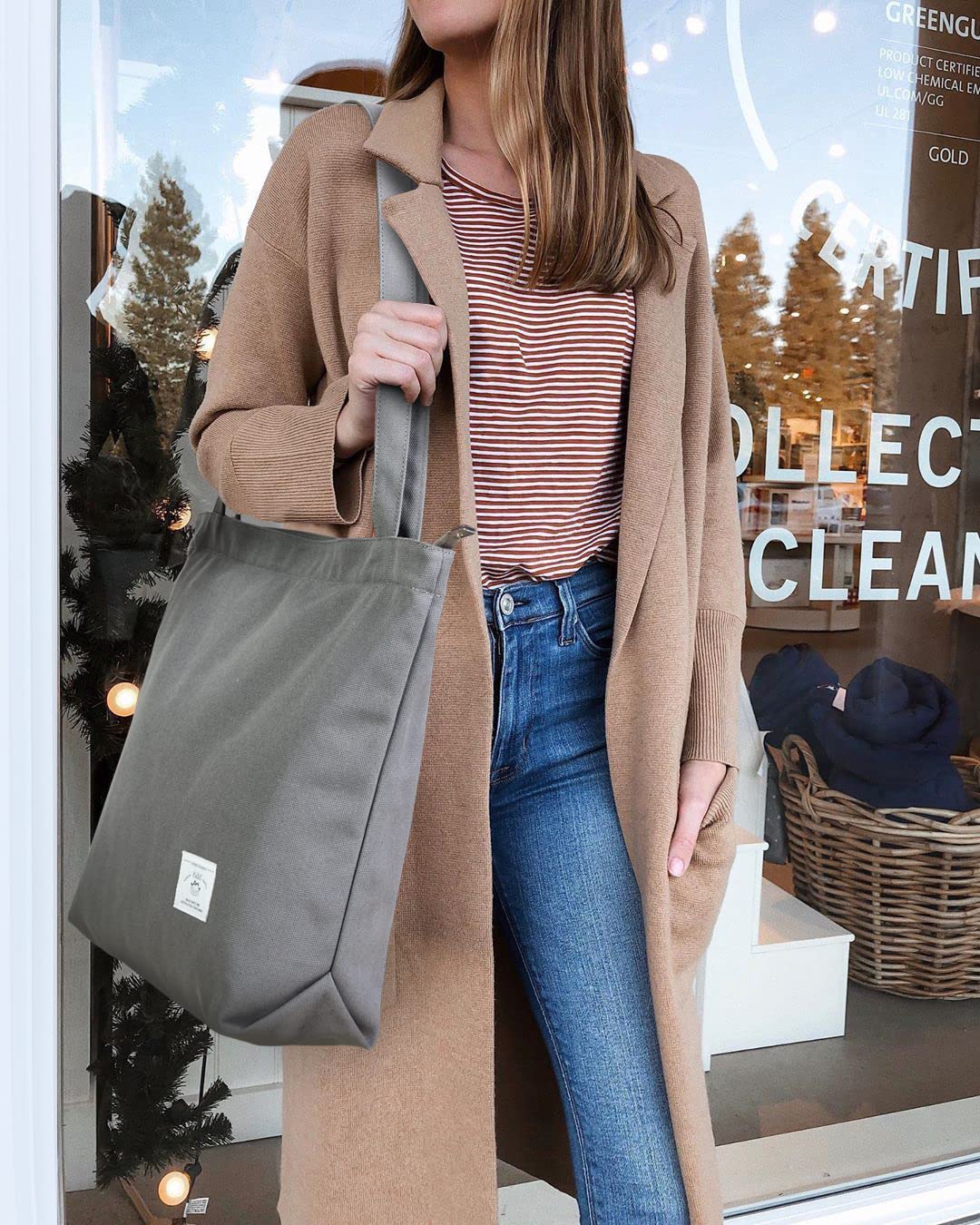 KALIDI Canvas Tote Bag for Women Large Shoulder Bag Canvas Hobo Handbags Purse with Zipper Pockets Green Work Bag