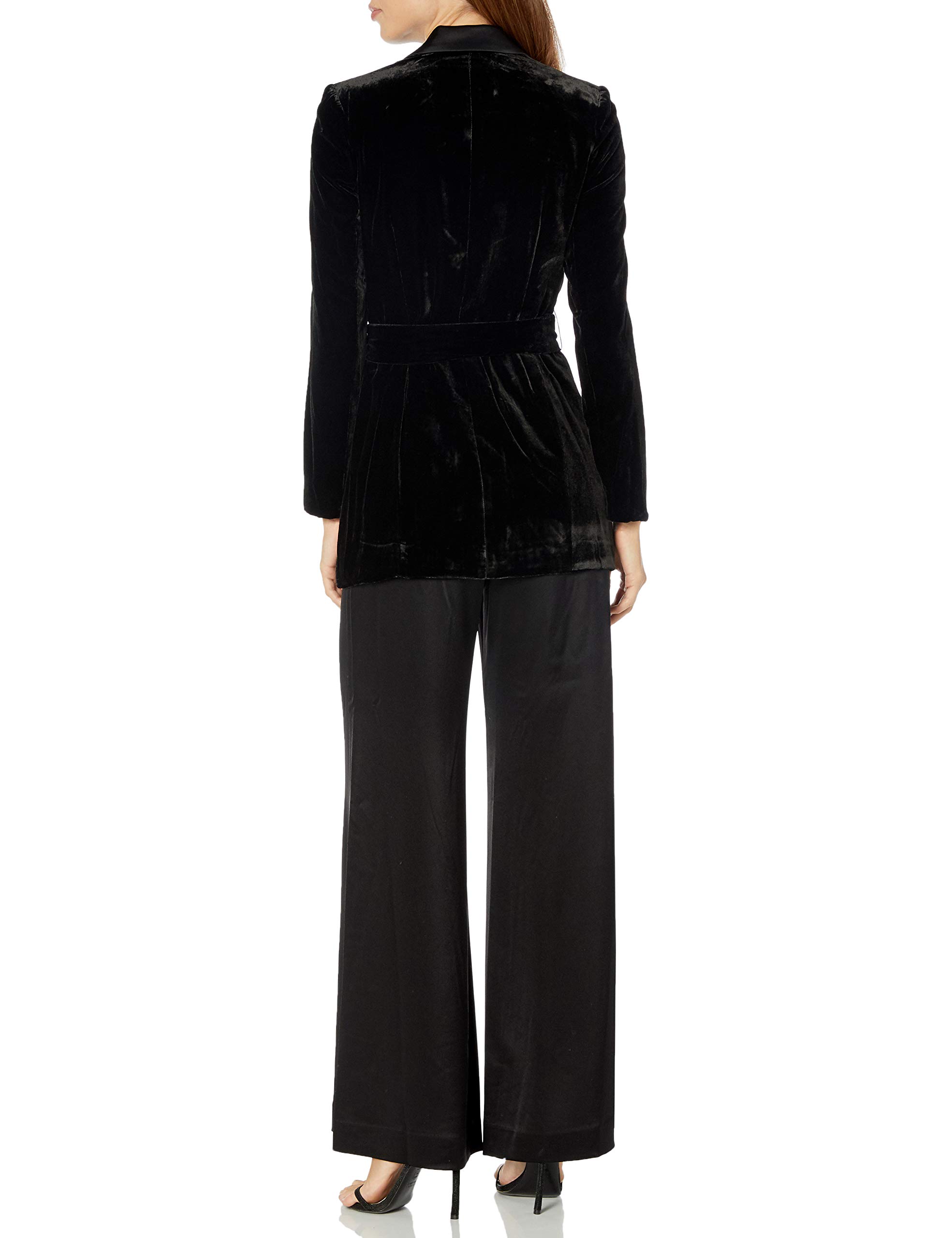 Jill Jill Stuart Women's Satin Velvet Jumpsuit and Jacket Set, Black, 4