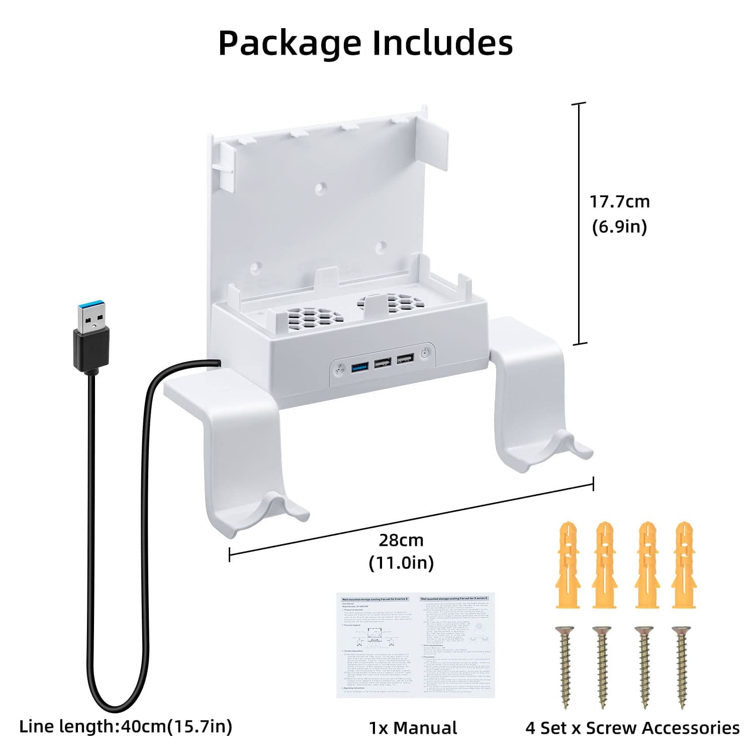 Mcbazel Wall Mount Kits with Cooling Fan for Xbox Series S, RGB Color LED Cooling System Stand with 3-Level Adjustable Speed, Extra 3 USB Port & 2 Controller Holder