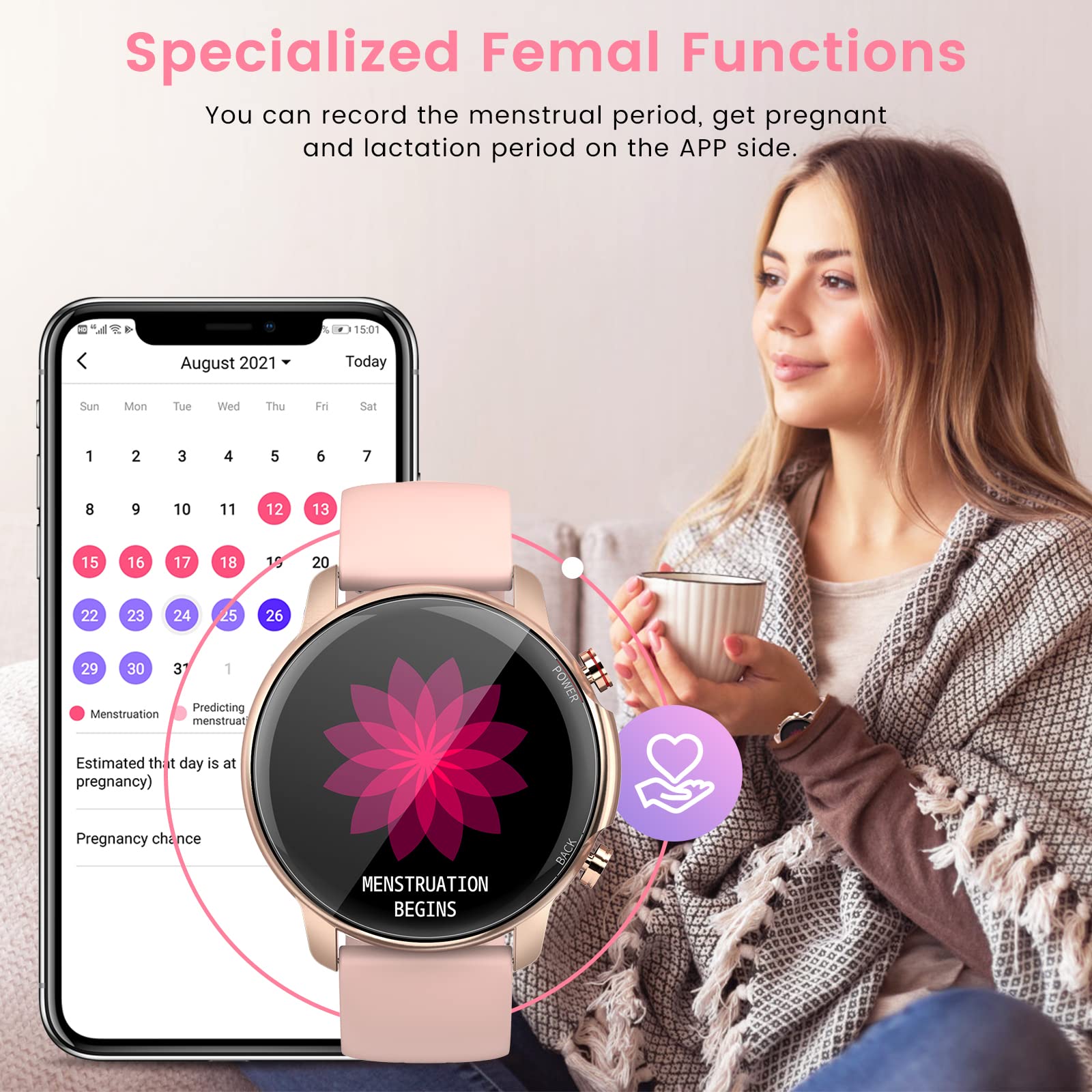 KOSPET Smart Watches for Women Compatible with Android and iPhone Activity Trackers Smartwatches with Full Touch Color Screen Magic 4 with 20 Sports Modes 5ATM Waterproof-Pink