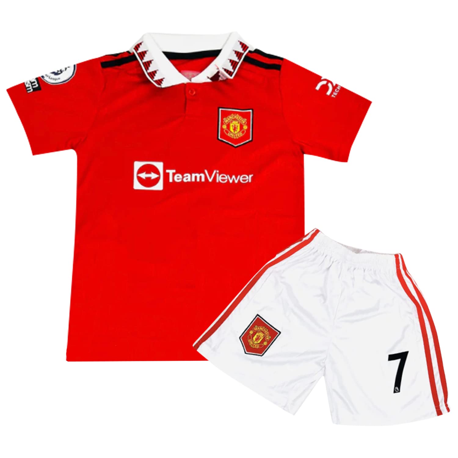 Manchester Ronaldo Red Home Soccer Kids Set (Jersey + Shorts + Socks) Kit Size Medium (8-9 Years Old) for Youth