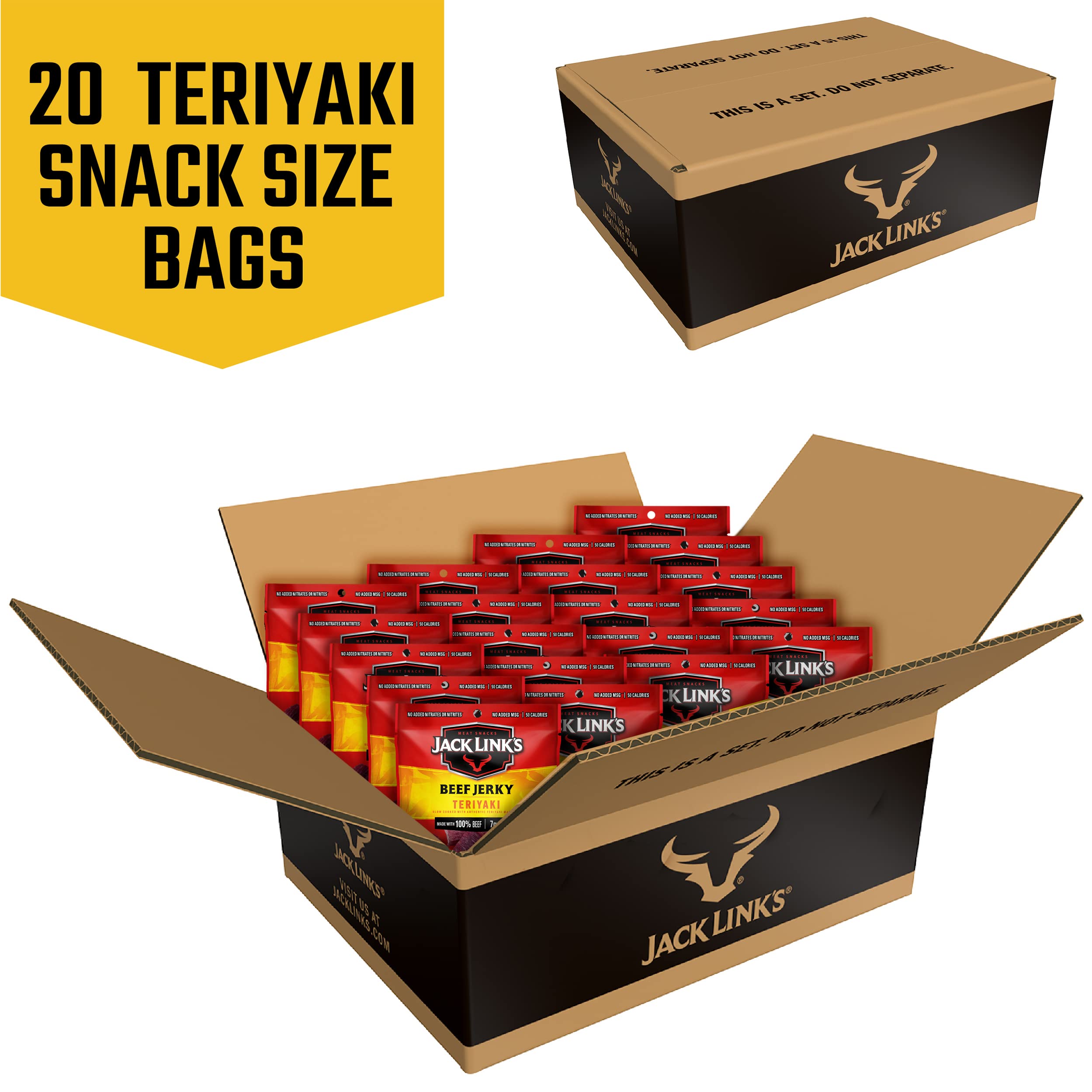 Jack Link's Beef Jerky, Teriyaki, Multipack Bags - Flavorful Meat Snack for Lunches, Ready to Eat - 7g of Protein, Made with Premium Beef, No Added MSG - 0.625 oz (Pack of 20)