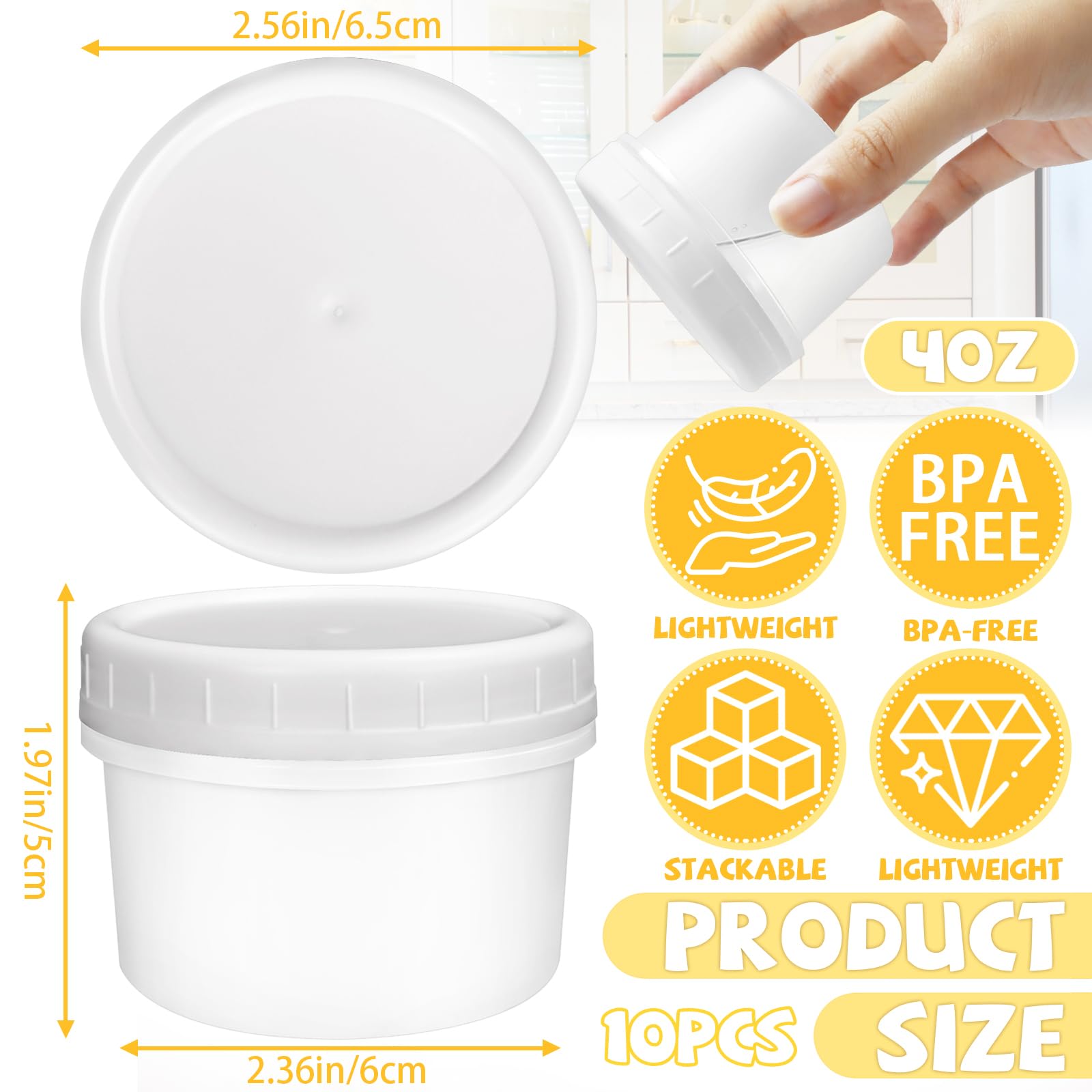 ISUSSER 10 Pack 4oz Reusable Small Plastic Containers with Screw Lids, Small Food Storage Freezer Containers, Deli Containers Stackable Food Storage Jars, Sauce Condiment Jars Lunch Box Accessories