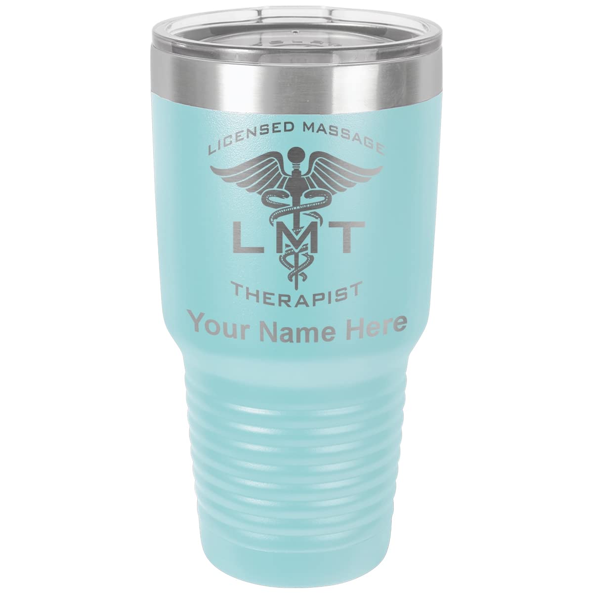 LaserGram 30oz Vacuum Insulated Tumbler Mug, LMT Licensed Massage Therapist, Personalized Engraving Included (Light Blue)