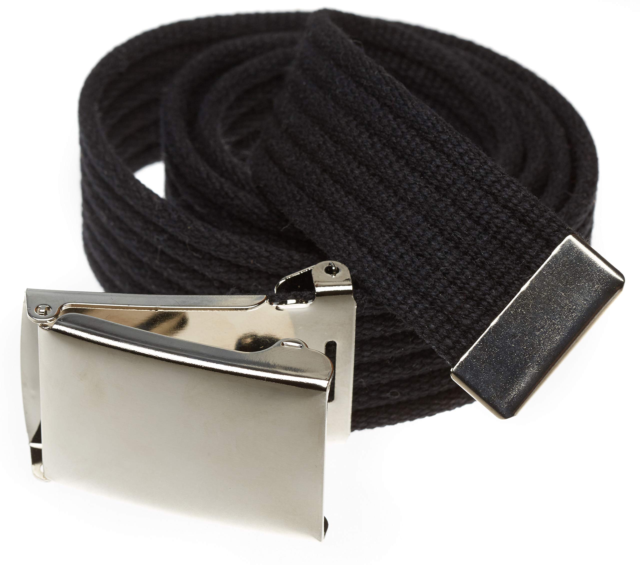 Jackster Belt, 100% Cotton Webbing Canvas Belt with RIBBED Texture, Hi-Polished Silver Flip Top Belt Buckle, Adjustable (Black)