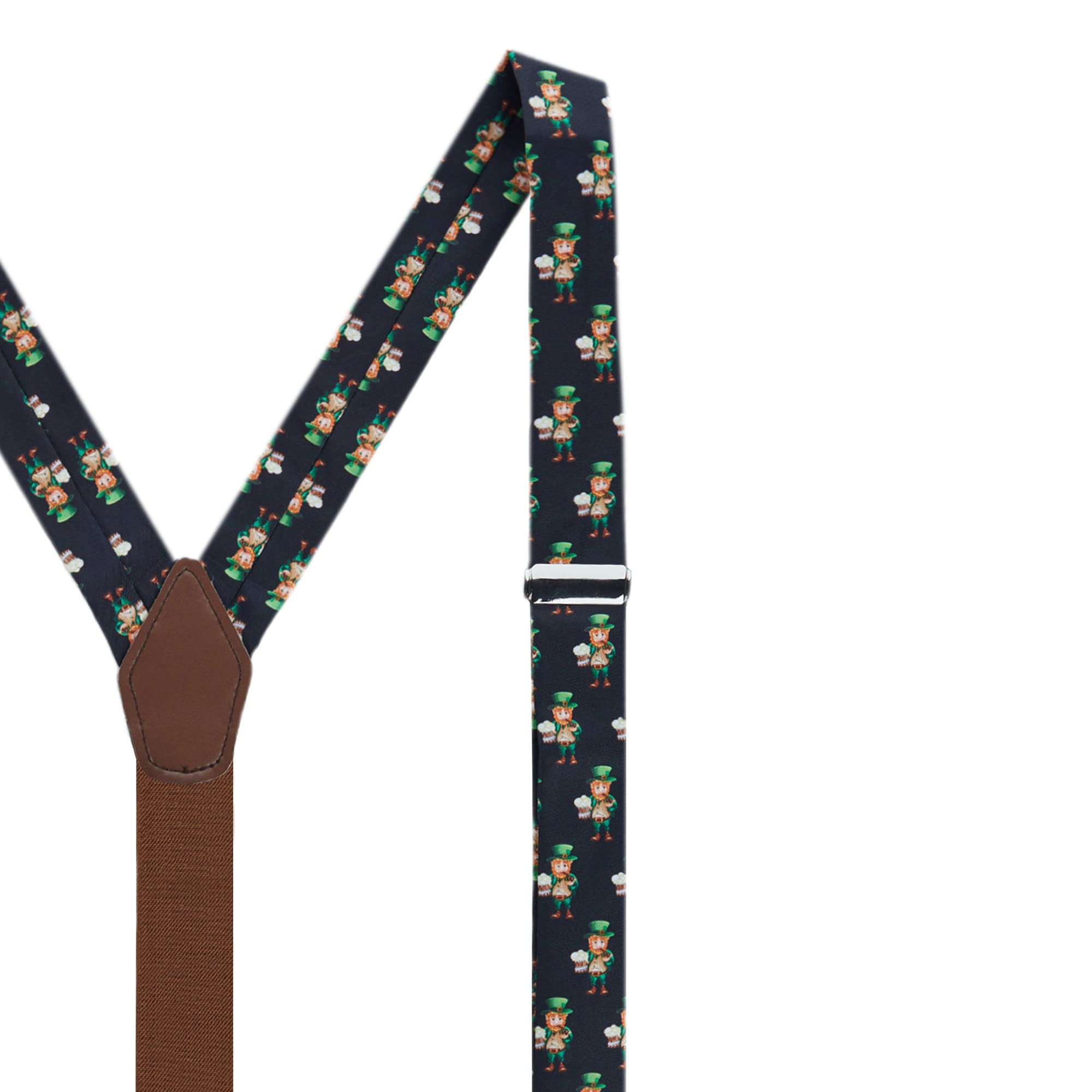 Jacob Alexander Men's Happy Saint Patrick's Day Leprechaun Holding Drinks Pattern Suspenders - Dark Green
