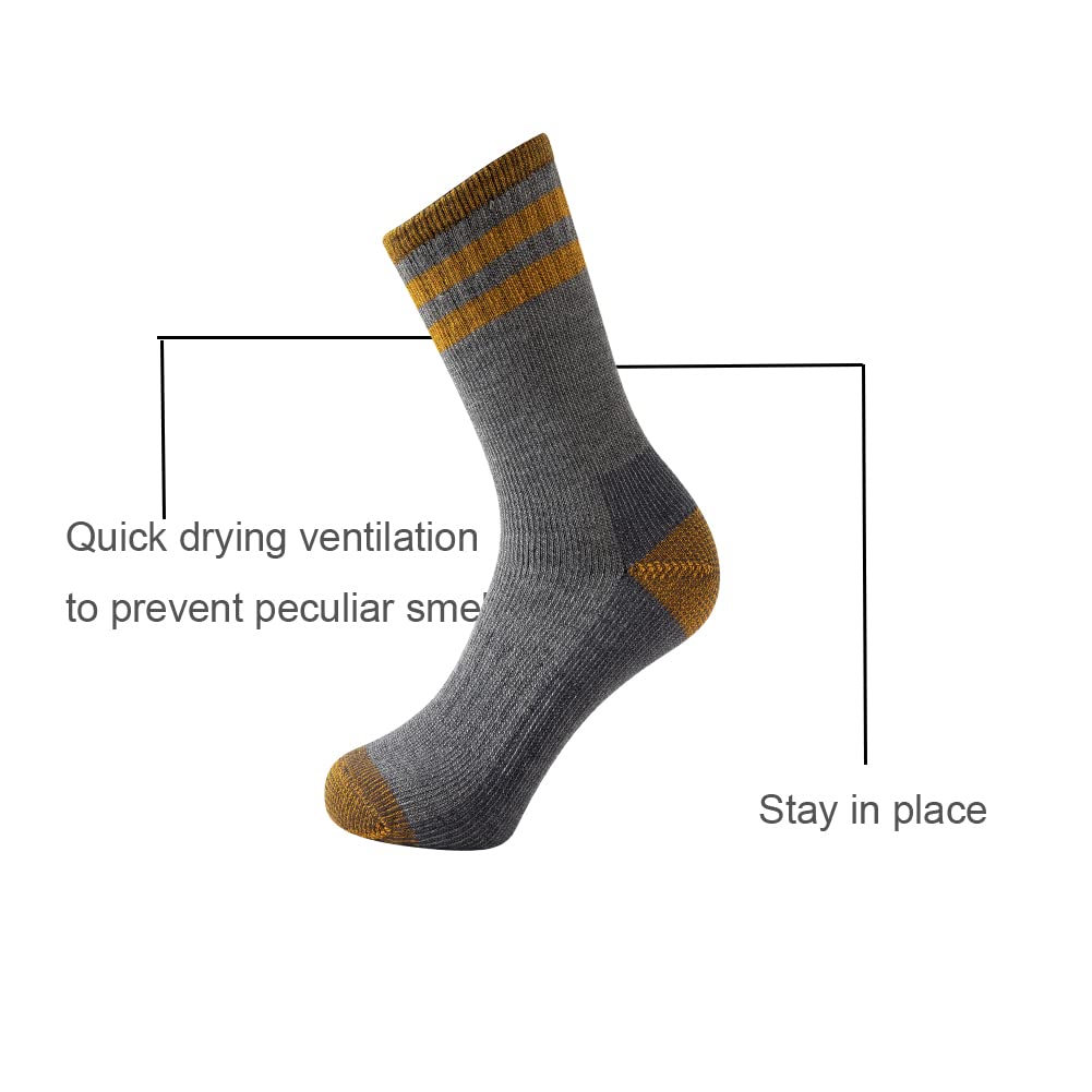 LTYRR Wool Socks for Men 70% Merino Warm Thermal Boot Socks Breathable 1Pairs Grey and yellow
