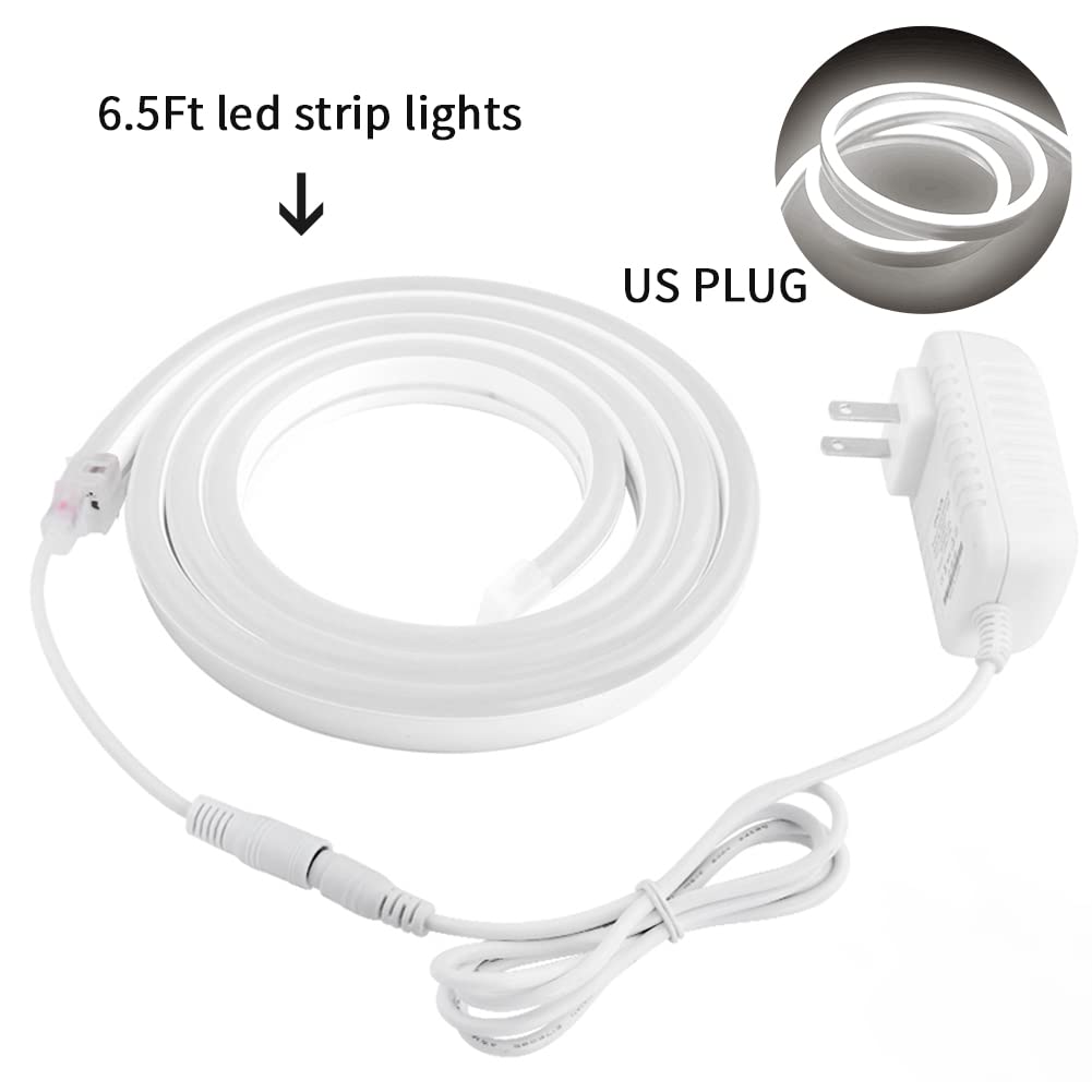 LanM Epoch Neon LED Strip,6.5ft/2m LED Neon Rope Light ,12V Flexible Waterproof Neon Strip Light with DC Power Adaptor, Neon Rope Lights for Bedroom and Indoor Outdoor Decor ( Whitle)