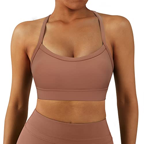 MOOSLOVER Women Strappy Sports Bra Crisscross Back Yoga Bras Padded Backless Medium Support Tops(L,#6 See Sheer(Y back)-215)