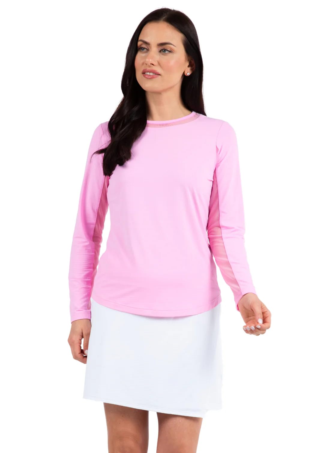 IBKUL Athleisure Wear Sun Protective UPF 50 Icefil Cooling Tech Long Sleeve Crew Neck Top with Under Arm Mesh – 83000 Candy Pink Solid L