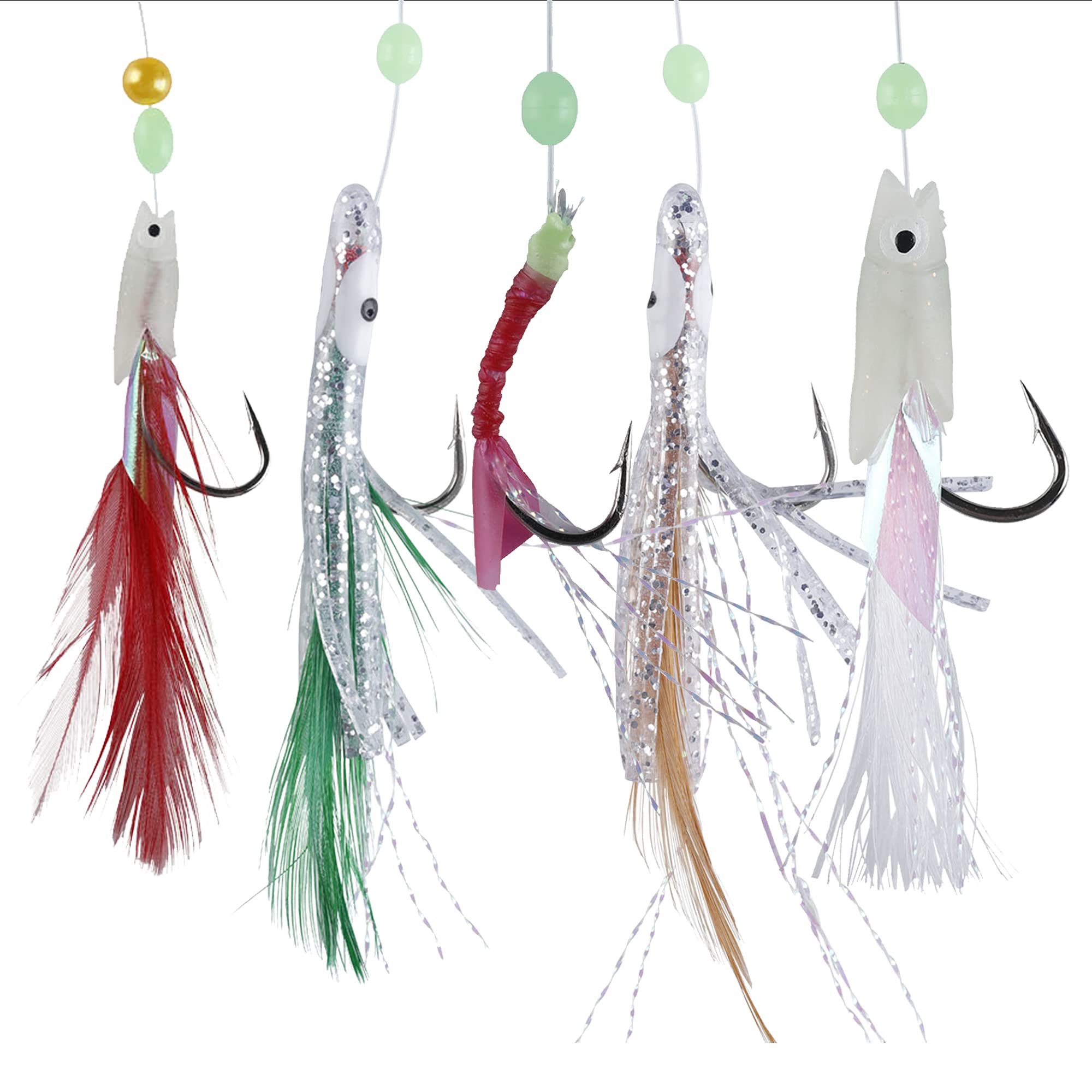LSPAR 22 Packs Fishing Rigs Bait Saltwater Accessories Kit, Luminous Bait Rigs with String Hook and Bead,Fishing Lure Bait Rig Tackle