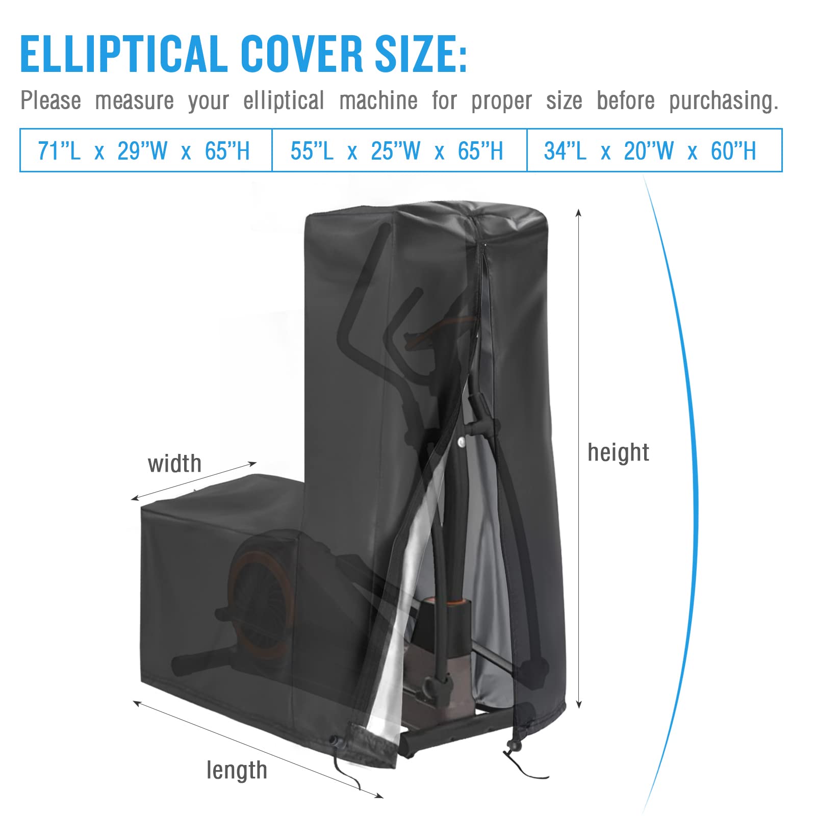 Kingling Elliptical Cover, Elliptical Exercise Machine Cover for 430/470/V-950X Elliptical Trainer Waterproof & Dustproof Protective Cover - 71''L x 29''W x 65'' H