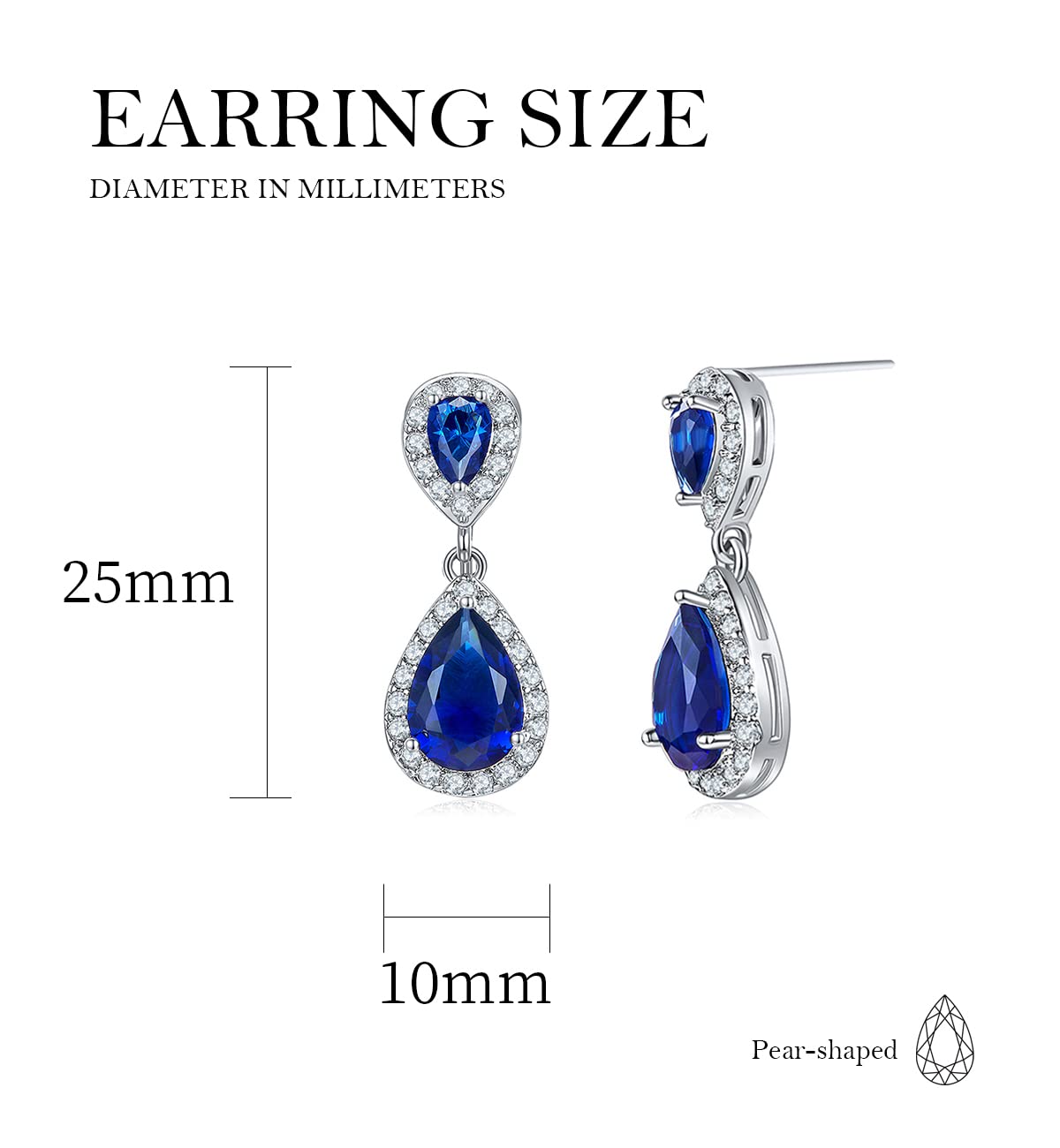 LAVINA Fancy Teardrop CZ Pierced Dangle Earring Classically And Elegant Hypoallergenic Earrings For Women Brides Wedding (Blue)