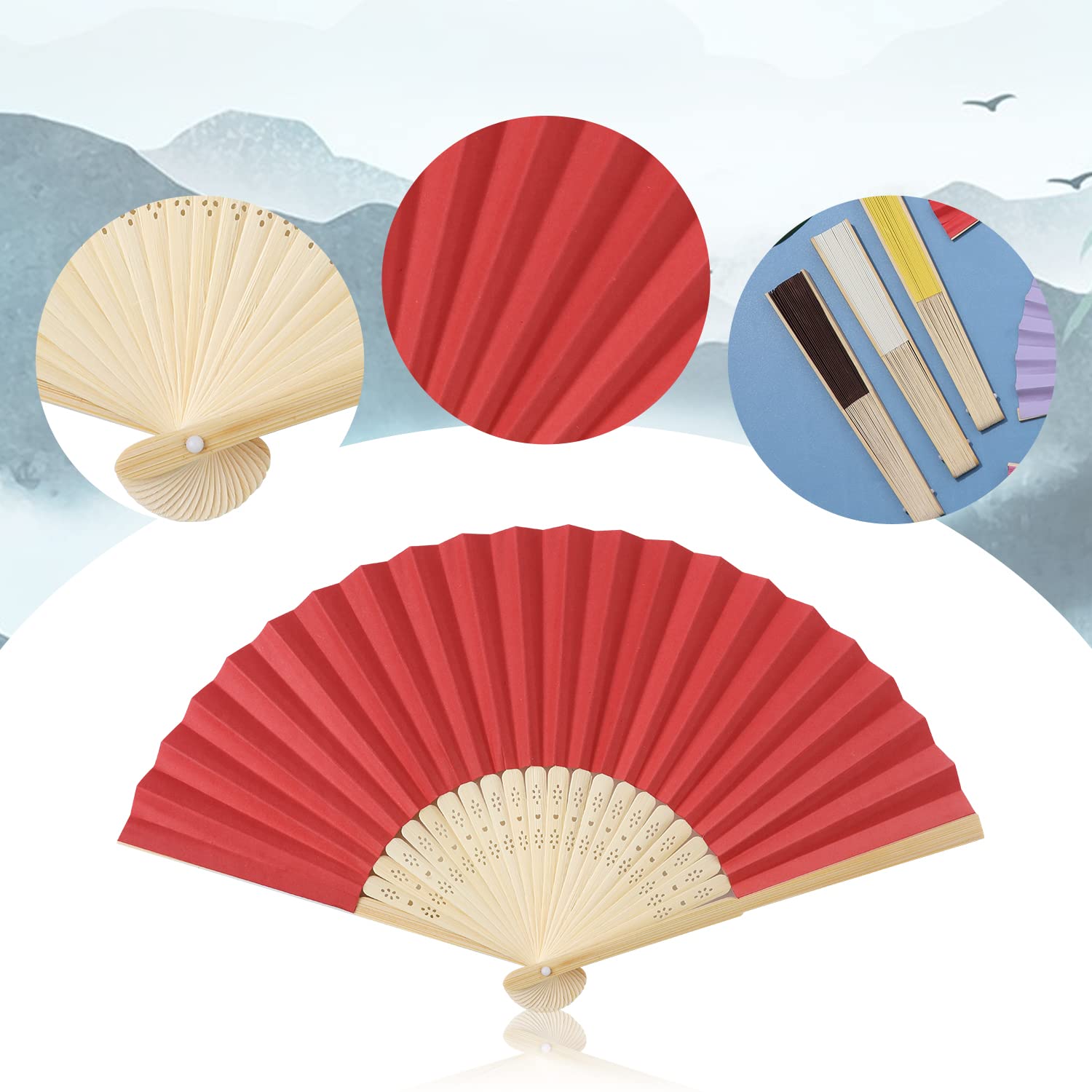 KINBOM 10pcs Folding Hand Fans for Women, Multicolor Folding Fans Hand Fan Foldable Bamboo Elegant Folding Fan with 10 Solid Colors for Daily Use Wedding Dance Party