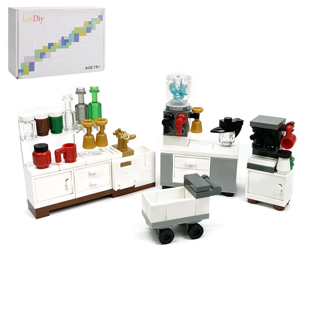 Ottima Coffee Machine Building Kit Kitchen Set, DIY Assembly Tableware Kitchen Cabinets Building Models for Kids Adults Compatible with Lego Ideas