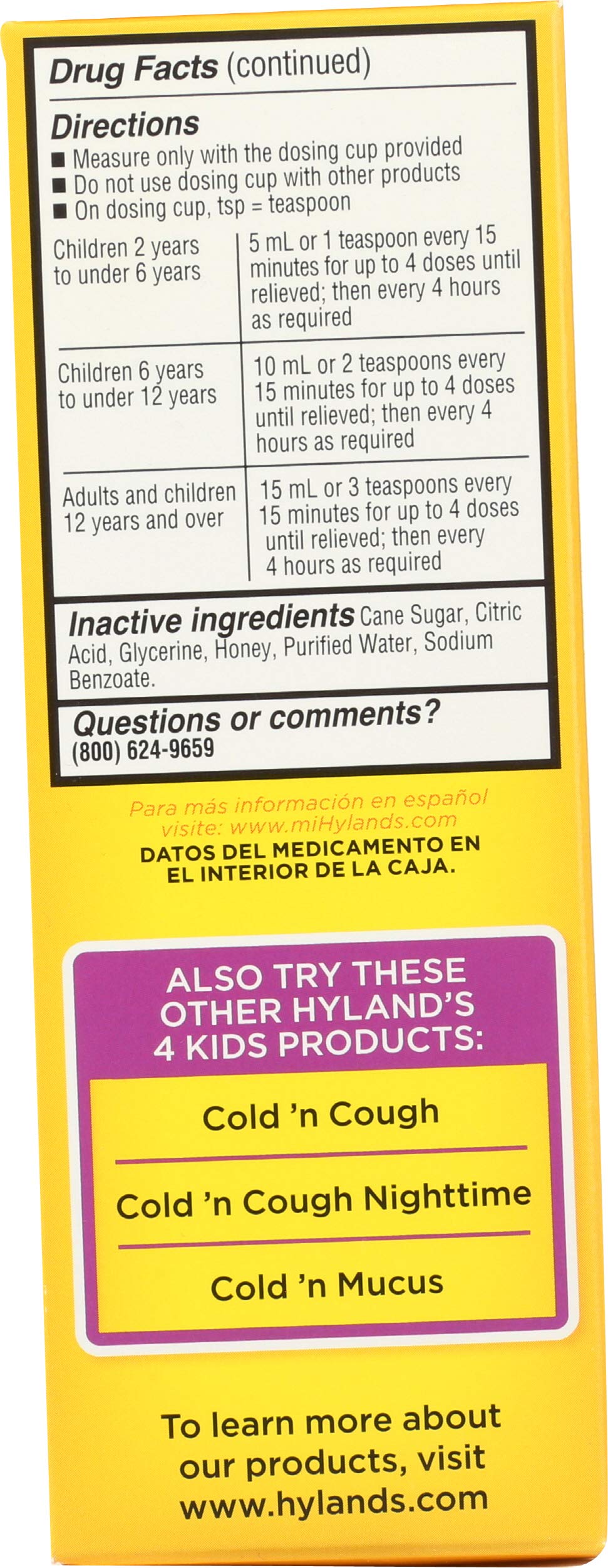 Hyland's Cough Syrup with 100% Natural Honey 4 Kids 4 oz