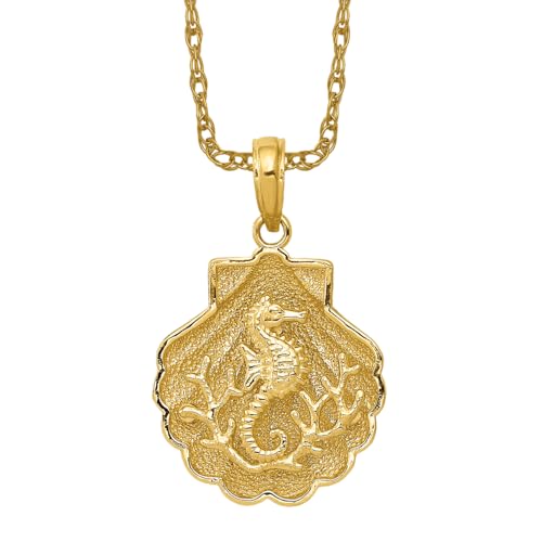 IceCarats 14K Yellow Gold Seahorse Shell Necklace Charm Pendant Only