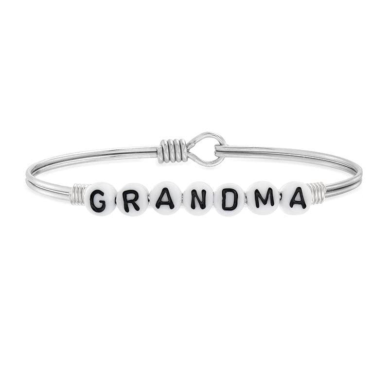 Luca + Danni Grandma Letter Bead Bangle Bracelet For Women - Silver Tone Regular Size Made in USA