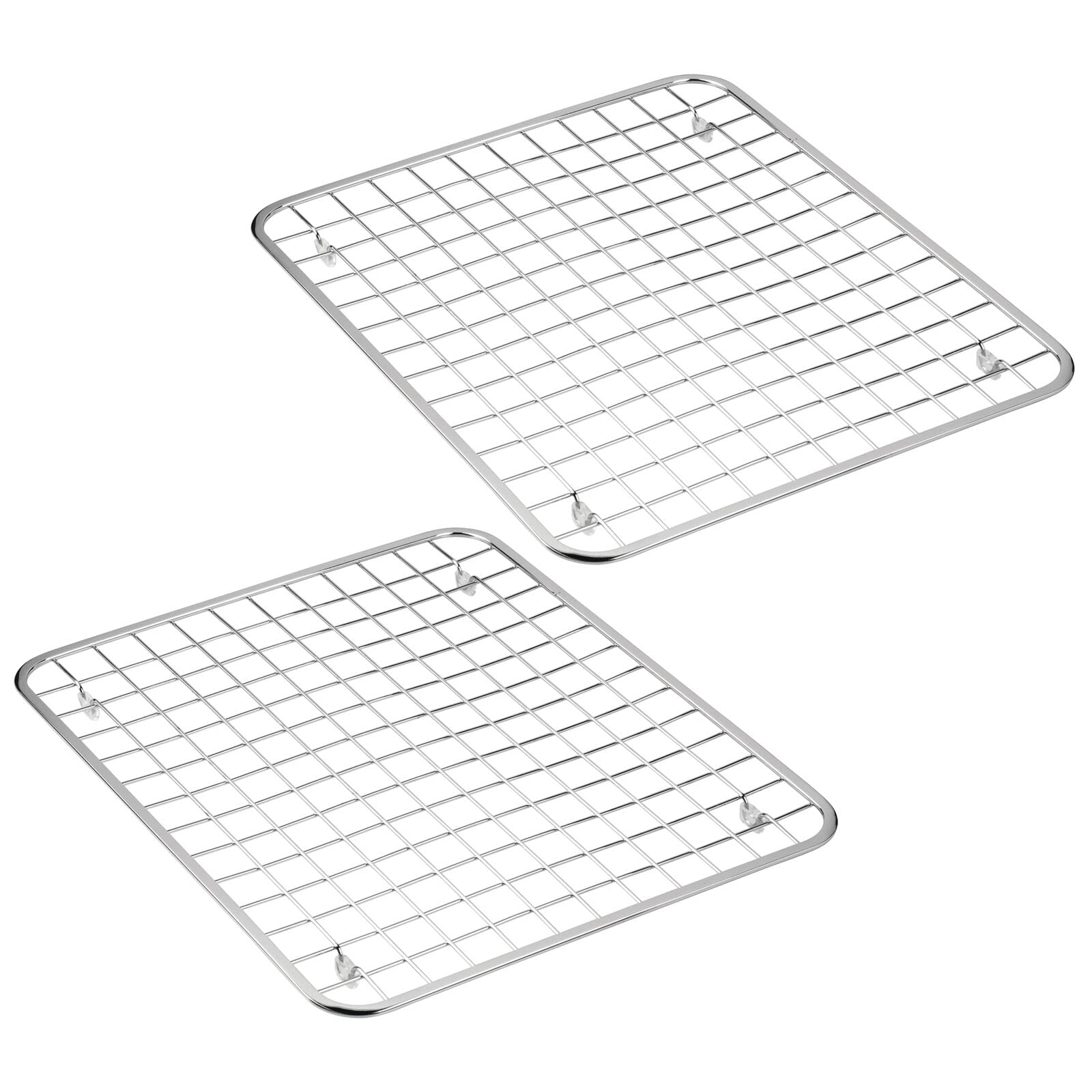 mDesign Modern Metal Wire Protective Kitchen Sink Raised Drying Mat/Grid for Countertop - Dry Dishes, Cups, Plates, Mugs - Easy to Clean - Unity Collection - 2 Pack - Chrome