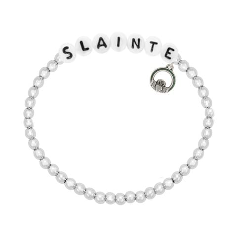 Luca + Danni Slainte Letter Bead Stretch Bracelet With Claddagh Charm For Women - Made in USA (Silver)