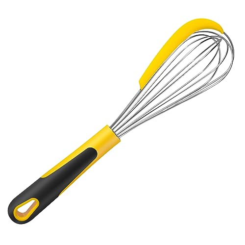 Maxjoy Silicone Whisk,Silicone Whisks for Cooking Non Scratch,Wisking Tool Metal Wire Silicone Stainless Steel Wisk for Kitchen Egg Bread Mixing,Small Mini Heat Resistant Whisk,Yellow & Black