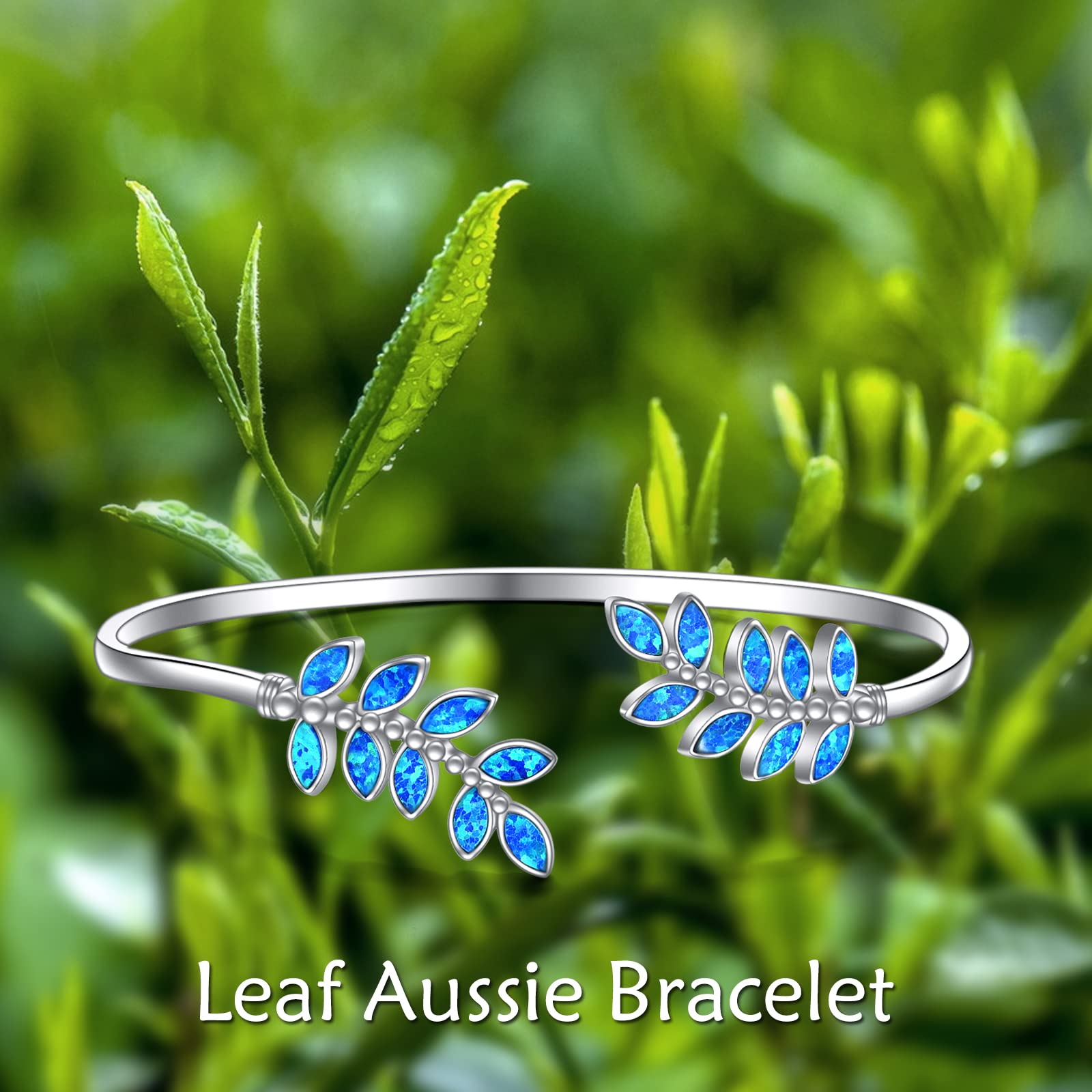 LUHE Tree of Life Opal Women's Bracelet 925 Sterling Silver Open Bracelet for Women (Blue, Sterling Silver)