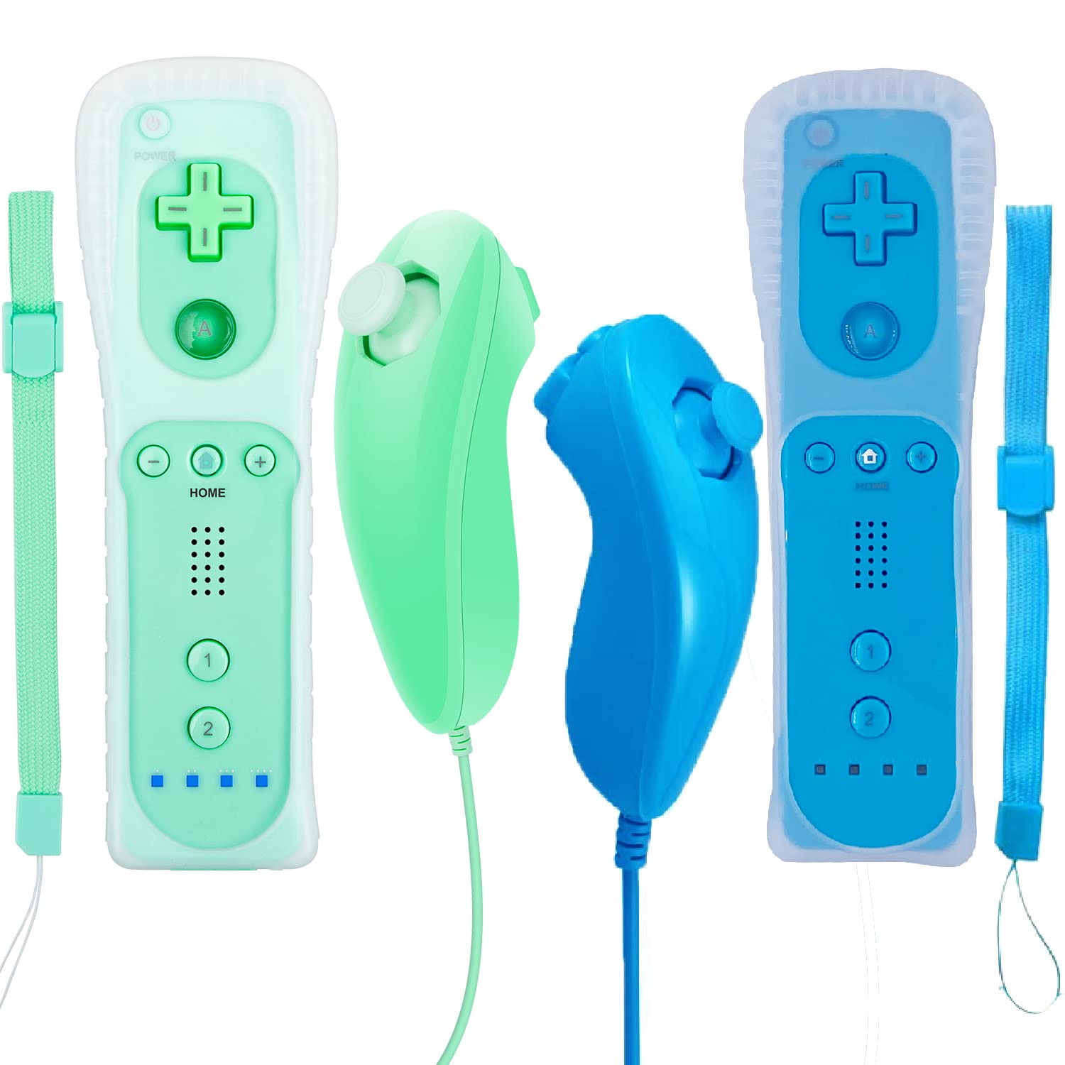 JTao-tec Wii Remote and Nunchuck Controller 2 pack Wii Remote Controller with Silicon Case for Wii and Wii U Aqua Green + Light Blue