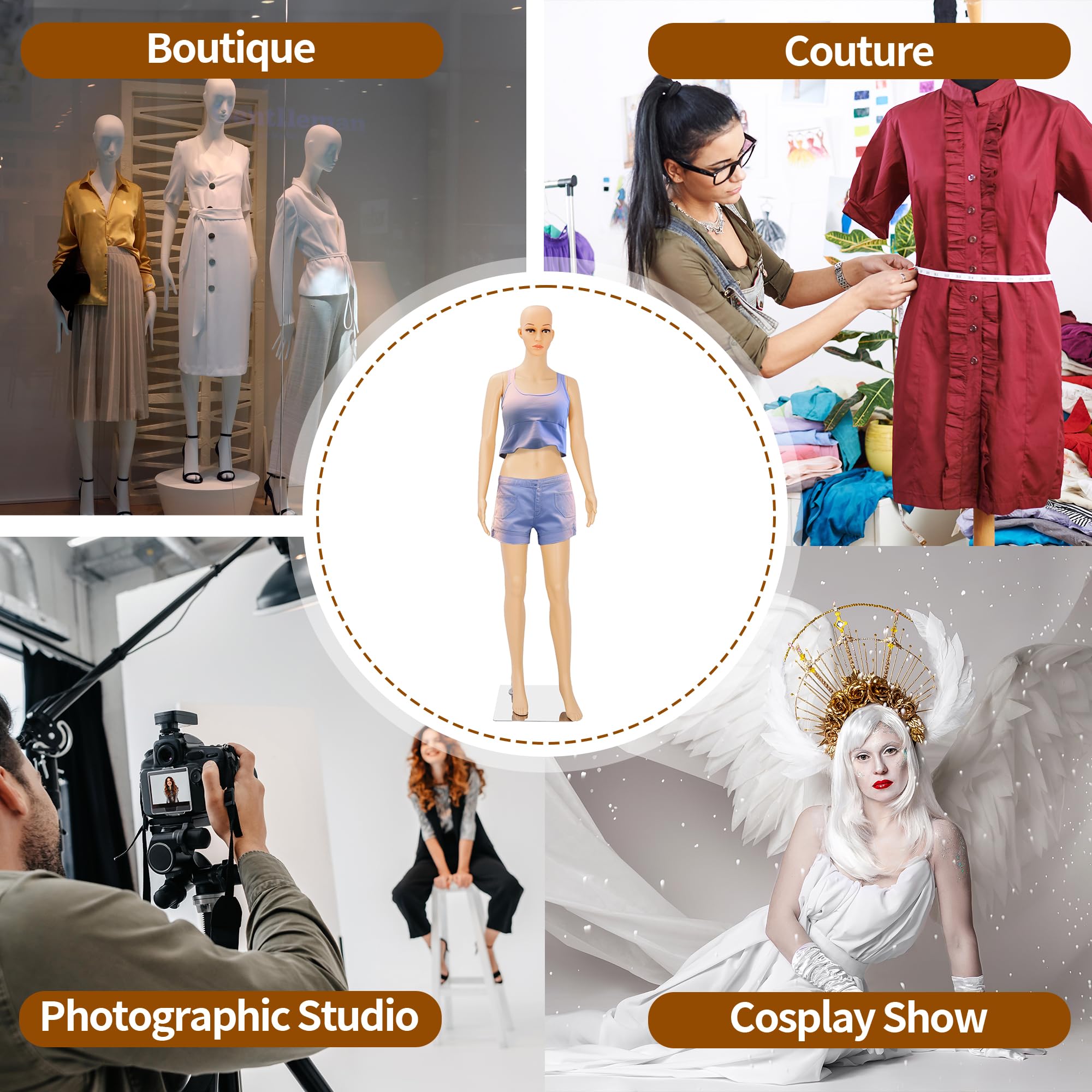 HomGarden Female Mannequin Manikin Full Body Dress Form, 69β Adjustable Mannequin Stand Realistic Mannequin Display Head Turns Dress Model w/Base