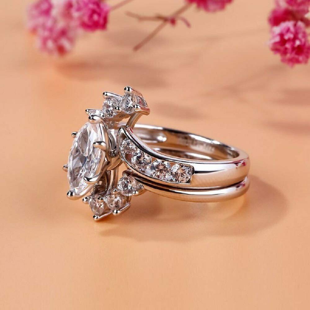 IRA 1.00 Ct Marquise Cut D/VVS1 Diamond Engagement Cluster Wedding Bridal Ring Set For Womens 14K White Gold Plated 925 Sterling Silver (10.5)