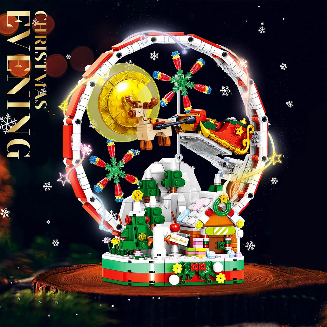 Lingxuinfo 878PCS+ Christmas Evening Theme Model Building Blocks Set with Light, 2022 Christmas Decorations House Toys Building Kit, Great for Kids Adults
