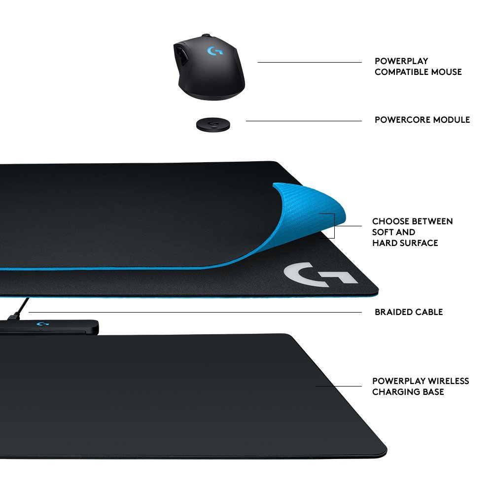 Logitech G915 TKL Tenkeyless Lightspeed Wireless RGB Mechanical Gaming Keyboard, Clicky, Black & Powerplay Wireless Charging System - Black