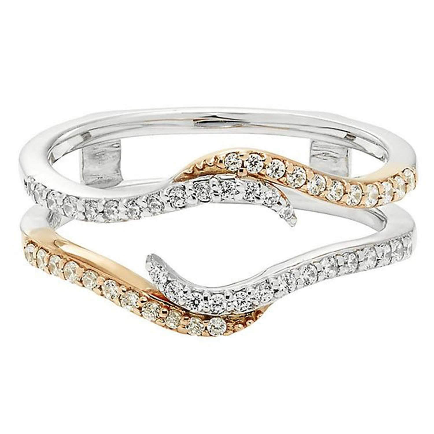 IRA 14K Two Tone Gold Over Sterling Silver (0.50 Ctw) Simulated Diamond Solitaire Ring Guard Wrap Enhancer Jacket Wedding Engagement Anniversary Ring (11)