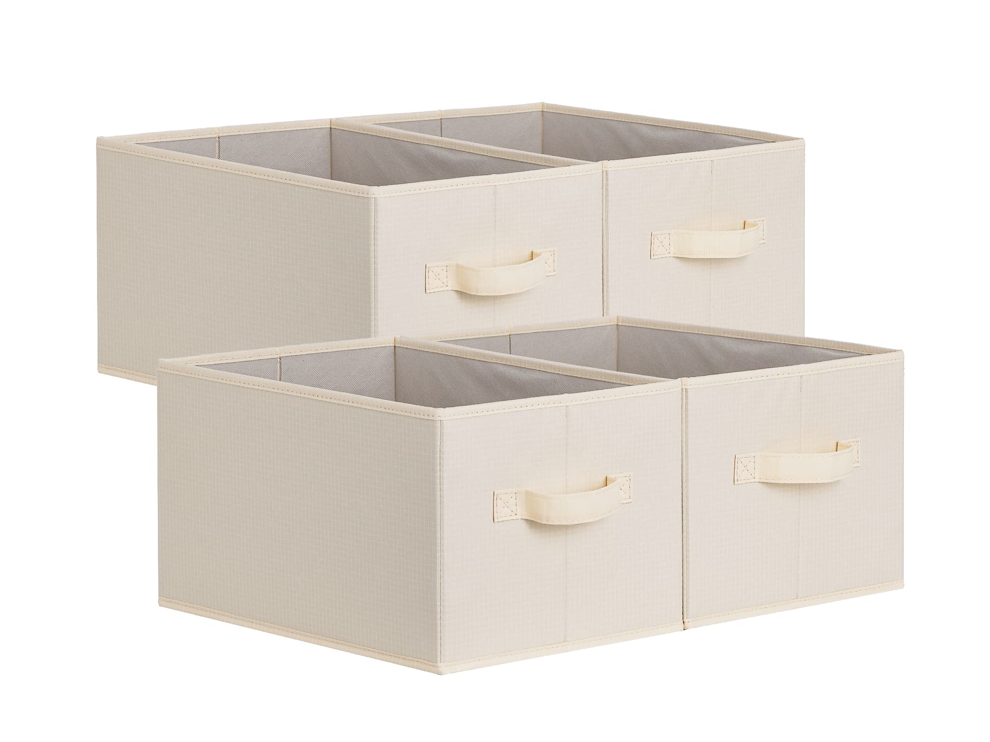 Labcosi Cloth Storage Baskets for Shelves, Rectangle Baskets with Handles, Closet Storage Bins, Gift Basket, Beige, 4-Pack