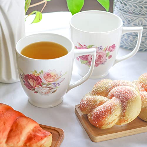 Liphontcta QCH Teagas Porcelain Floral Tea Cup Set Rose Peony Cups Coffee mugs for Women Latte Cups Set of 6/16 oz