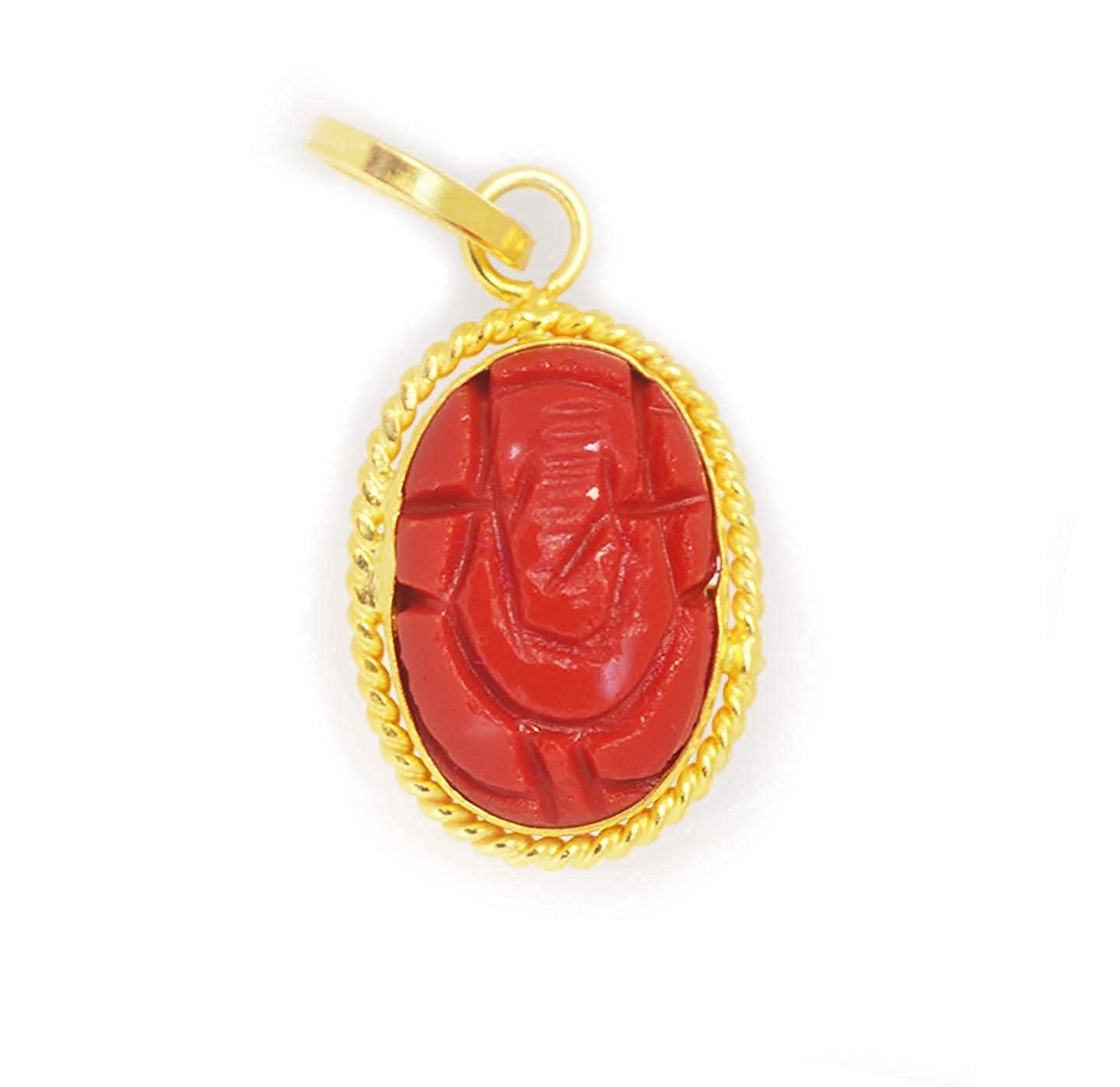 Mohit Gems Ganesh ji Red Coral Moonga Natural Pendant Locket AA++ Quality Unisex Handmade jewelry